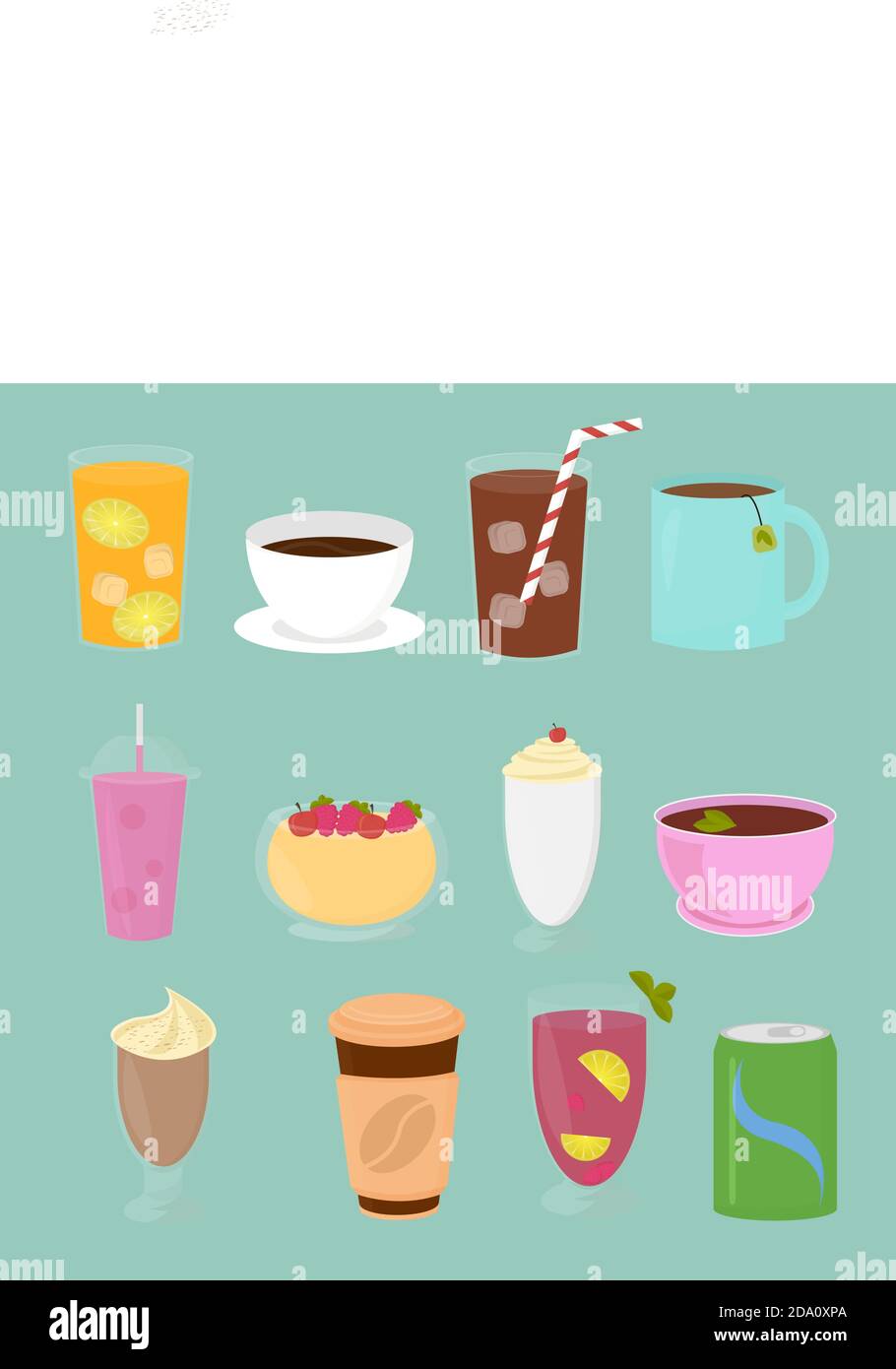 Vector illustration set of drinks in flat cartoon style. Cup of tea ...