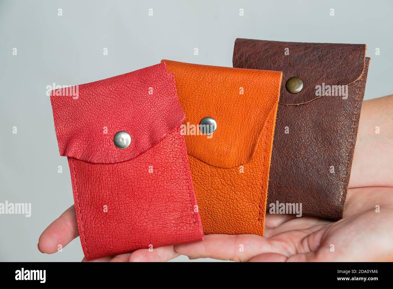 Group colorful Wallet of Leather skin on white background.Three ...