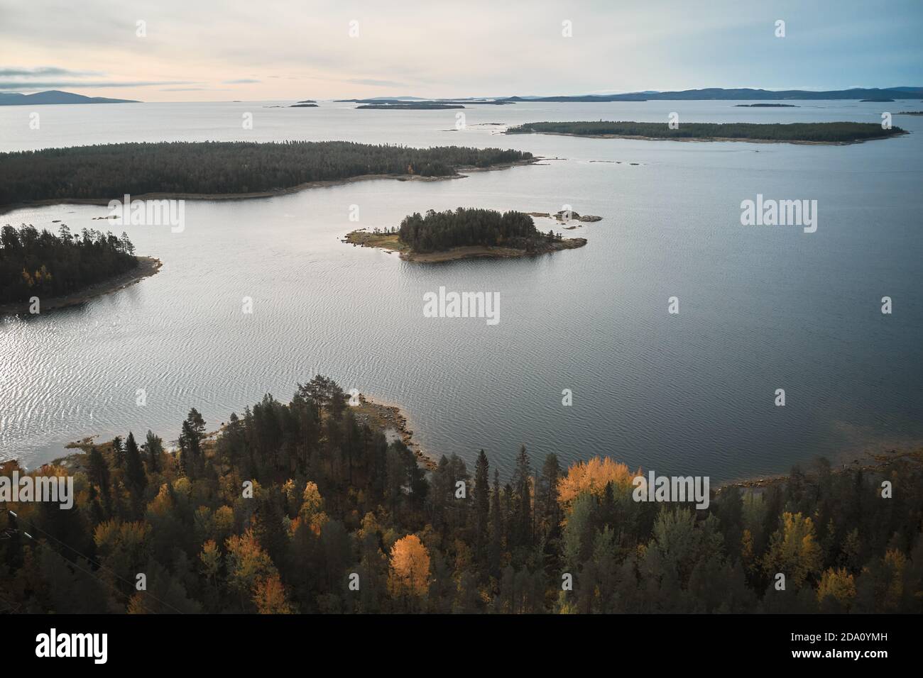 Drone view of magnificent scenery of peninsula with colorful plants and ...