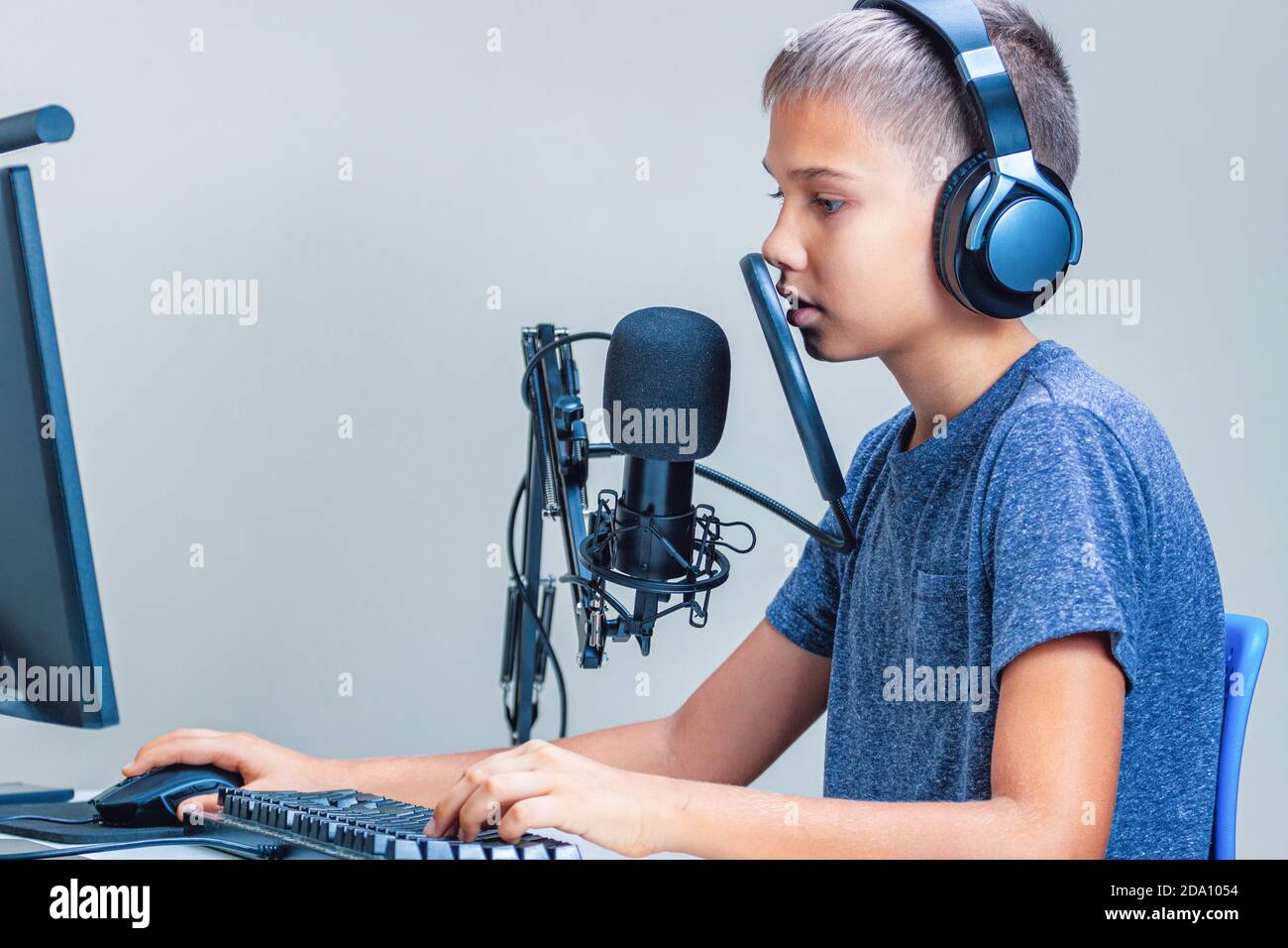 Online learning, remote education, gaming, school concept. Teenage boy ...