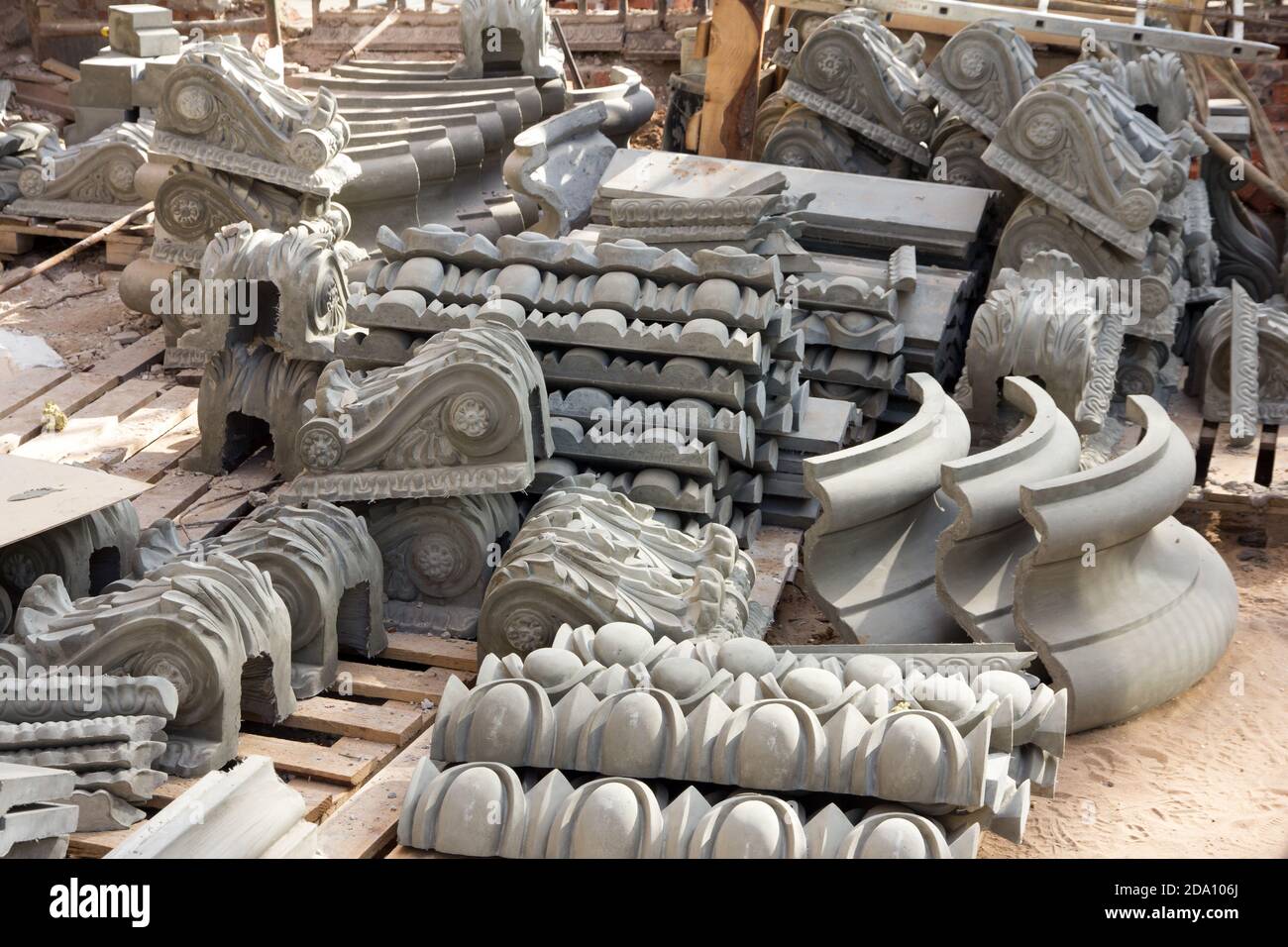 Reconstruction of the old facade on the building. Elements of ...