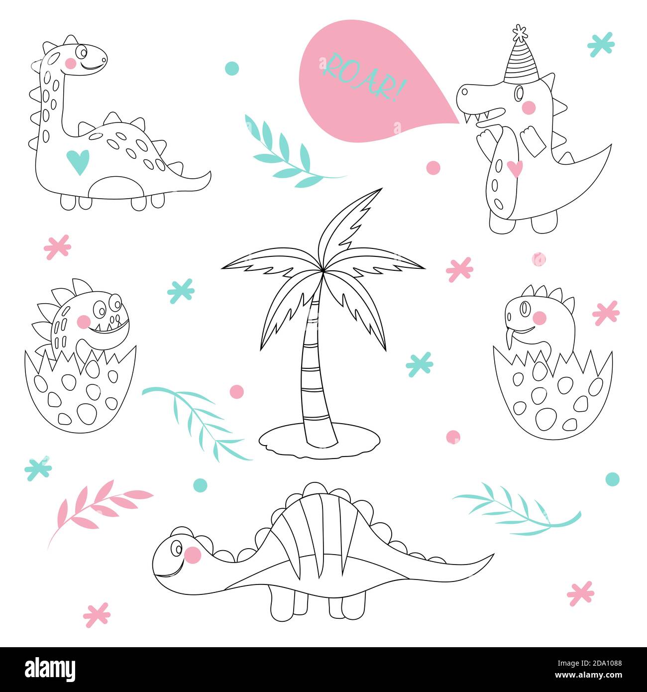 Pink dino pattern cute Stock Vector Images - Alamy