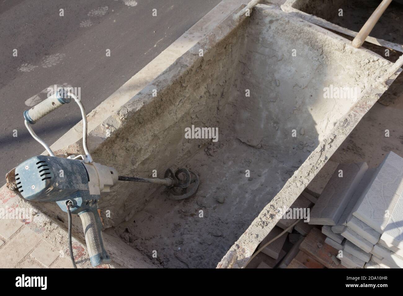 Cement Launder at a construction site. Cement tank for construction ...