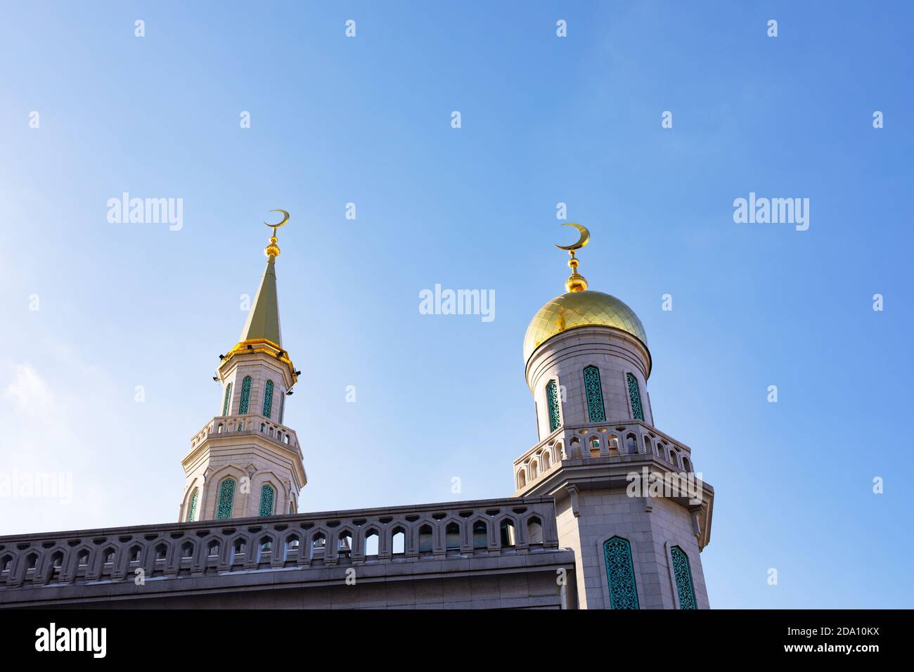 Golden Minarets Moscow Cathedral Mosque with months. The largest Muslim ...