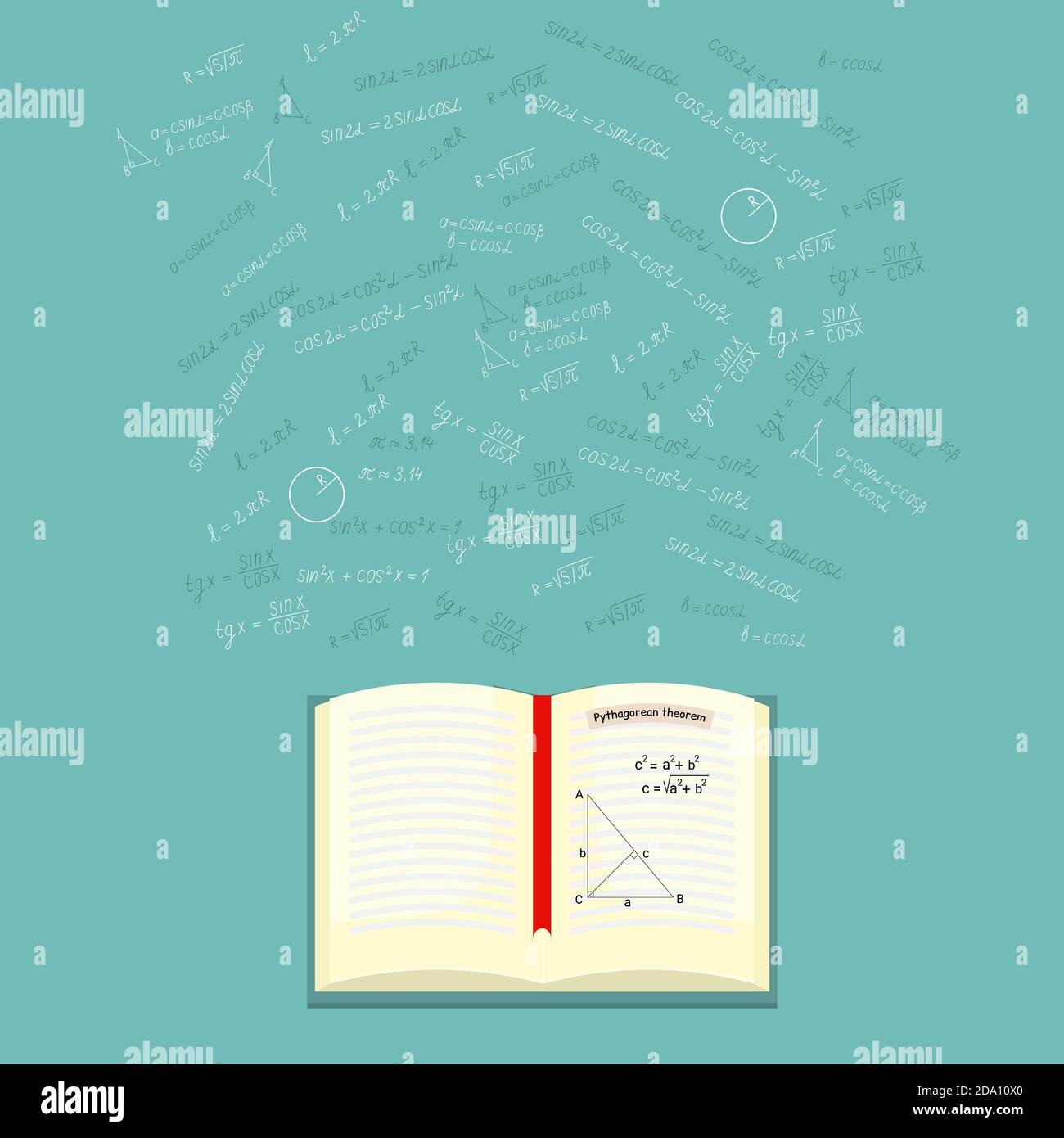 Mathematics Geometry Background With An Open Book On Mathematics And Formulas Shapes Sine