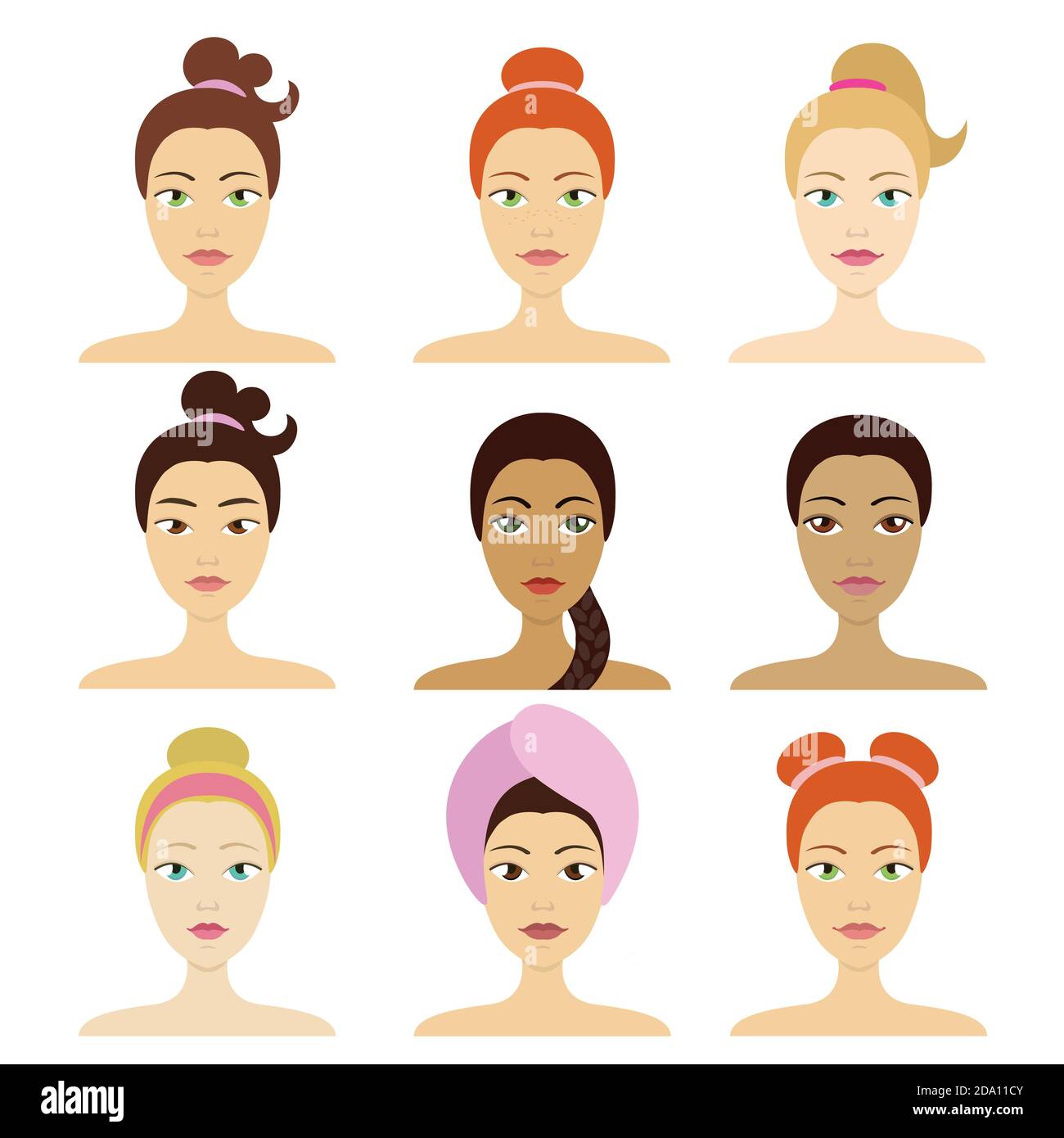Cosmetic facial mask on different girls vector illustration Stock ...