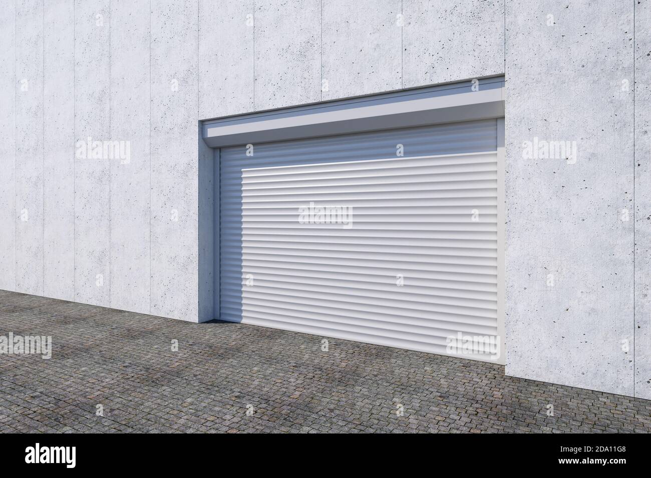 Closed shutter door or roller door on gate building, 3d rendering Stock ...