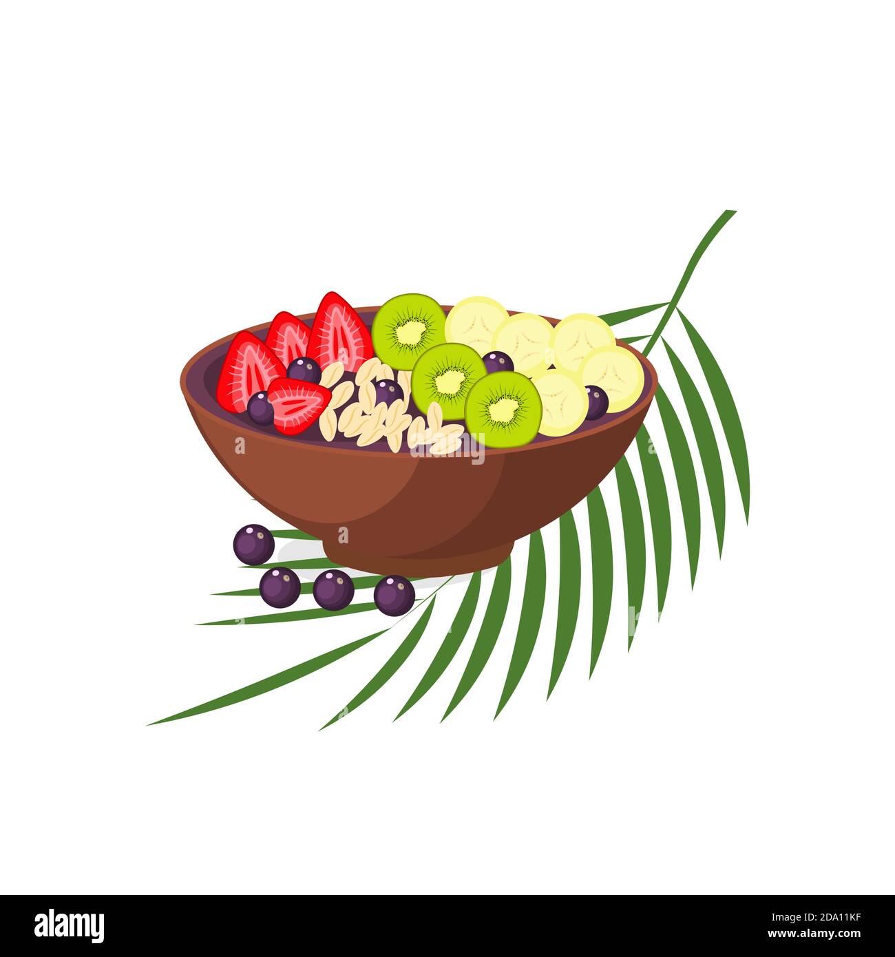 Acai smoothie bowl with strawberries, banana, kiwi, granola. Muesli ...