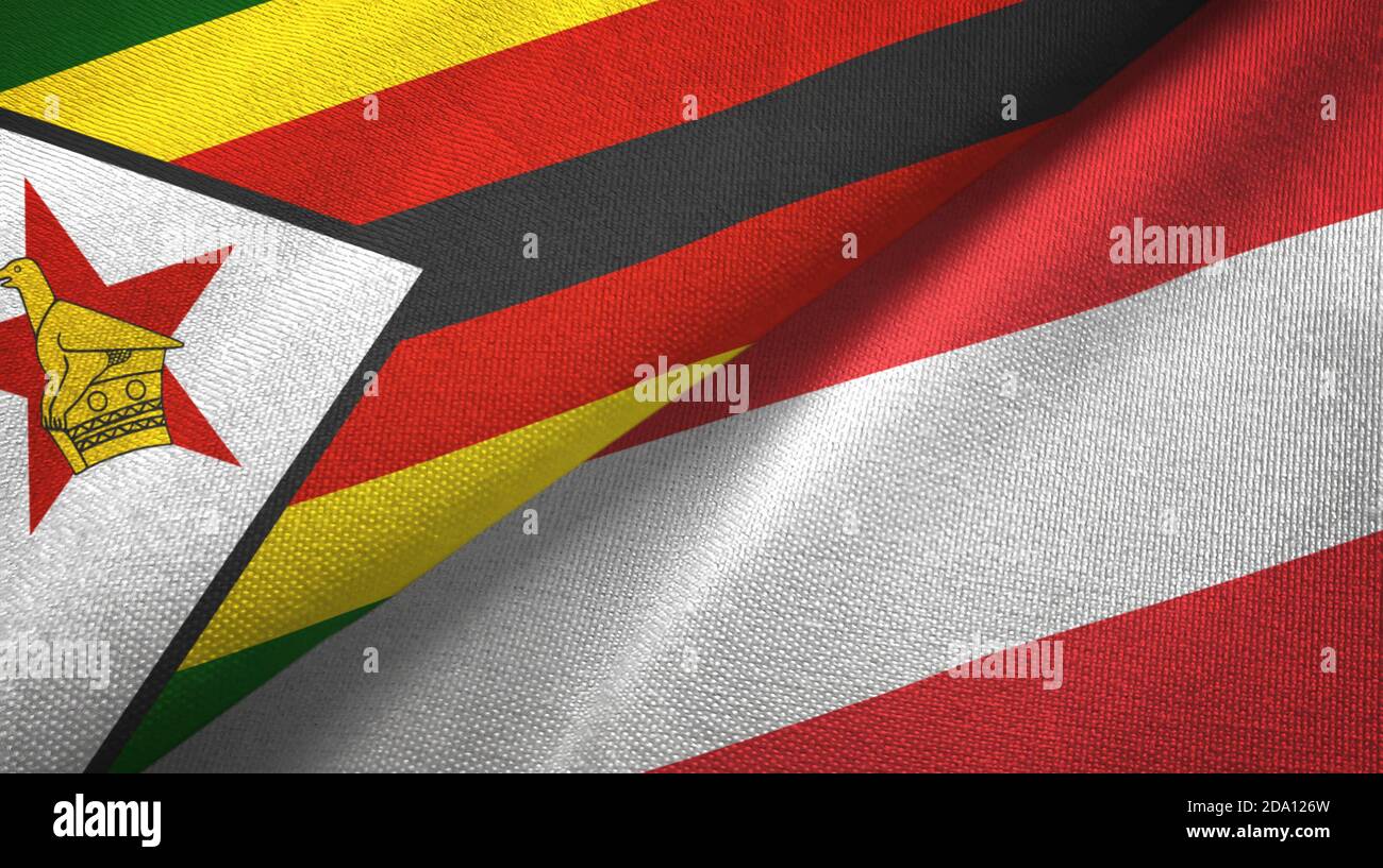 Zimbabwe and Austria two flags textile cloth, fabric texture Stock ...