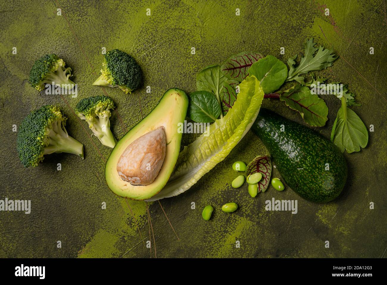 Green food background. Selection of healthy food for heart, life ...