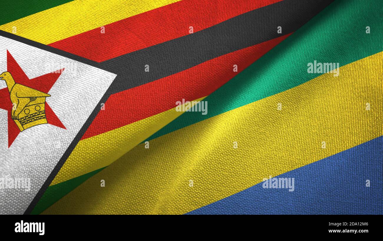 Zimbabwe and Gabon two flags textile cloth, fabric texture Stock Photo ...