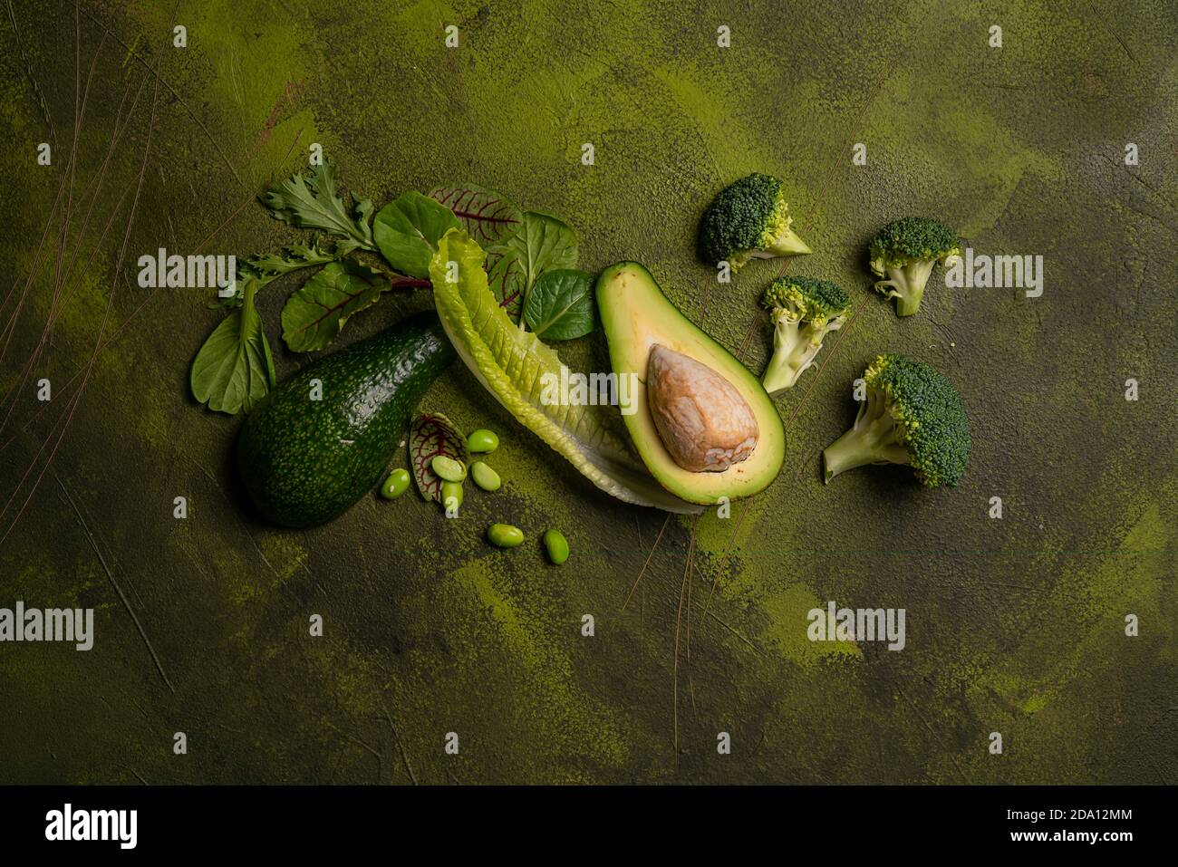 Green food background. Selection of healthy food for heart, life ...