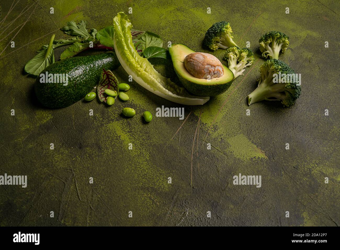 Green food background. Selection of healthy food for heart, life ...