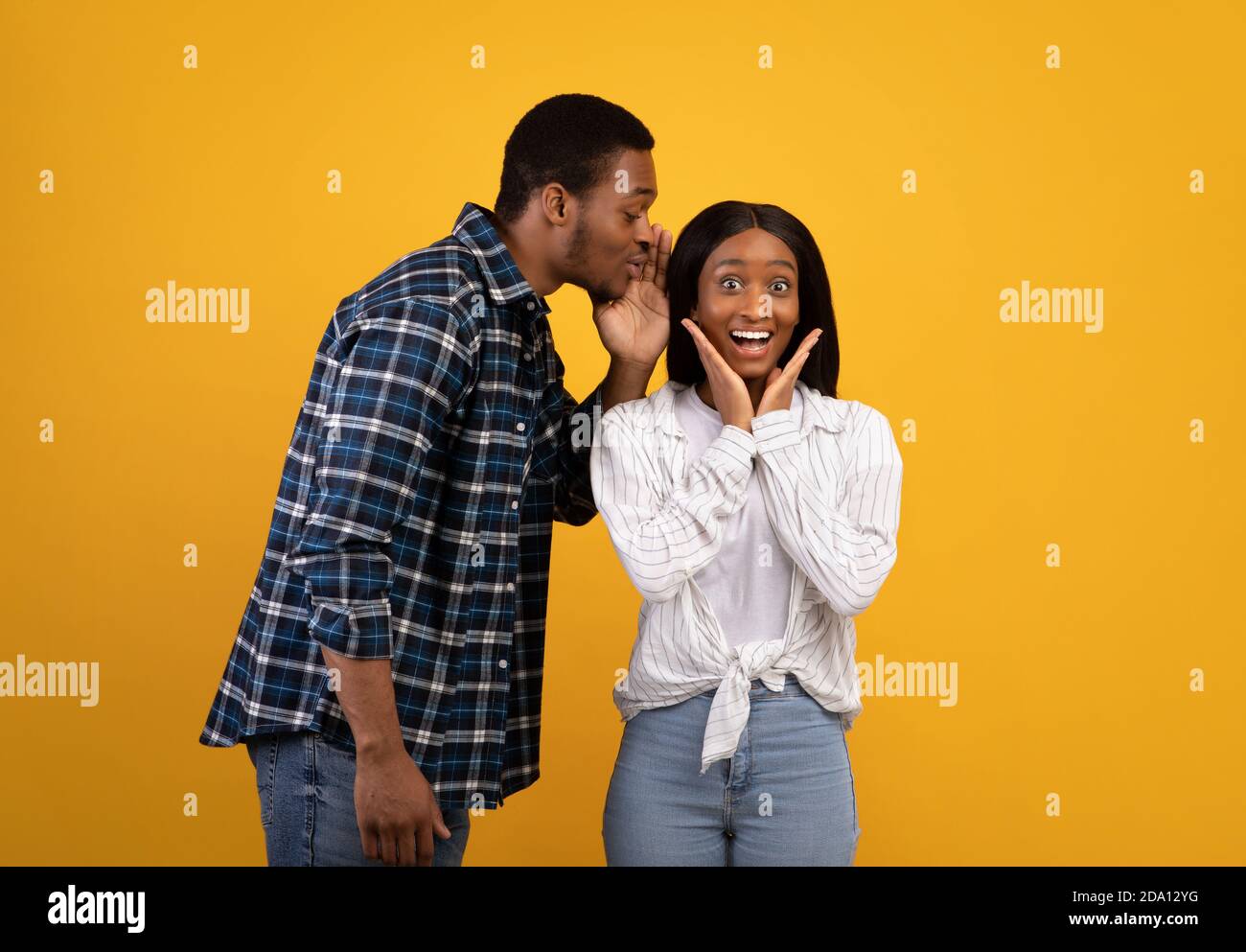 Gossip, secrets and emotions of couple friends Stock Photo - Alamy