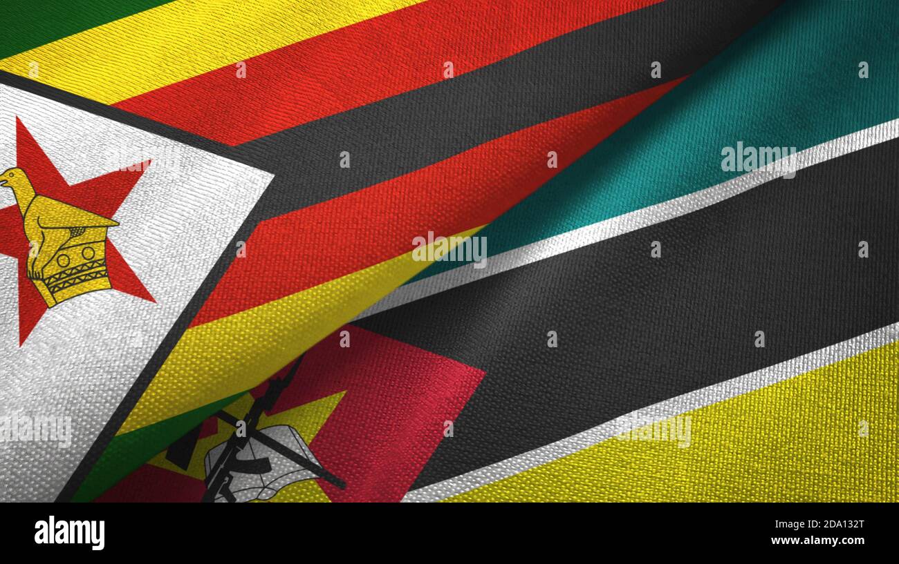 Zimbabwe and Mozambique two flags textile cloth, fabric texture Stock ...