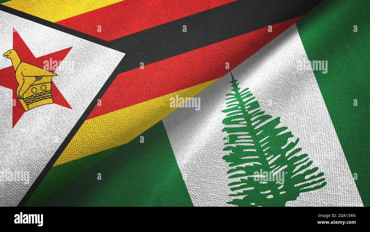 Zimbabwe and Norfolk Island two flags textile cloth, fabric texture ...