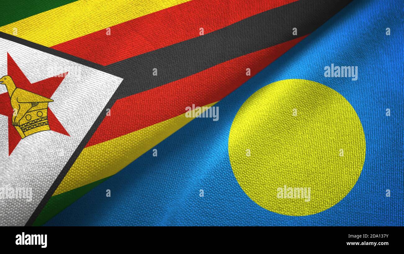 Zimbabwe and Palau two flags textile cloth, fabric texture Stock Photo ...