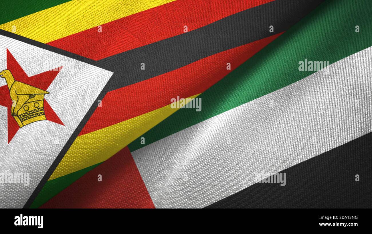Zimbabwe and United Arab Emirates two flags textile cloth, fabric ...