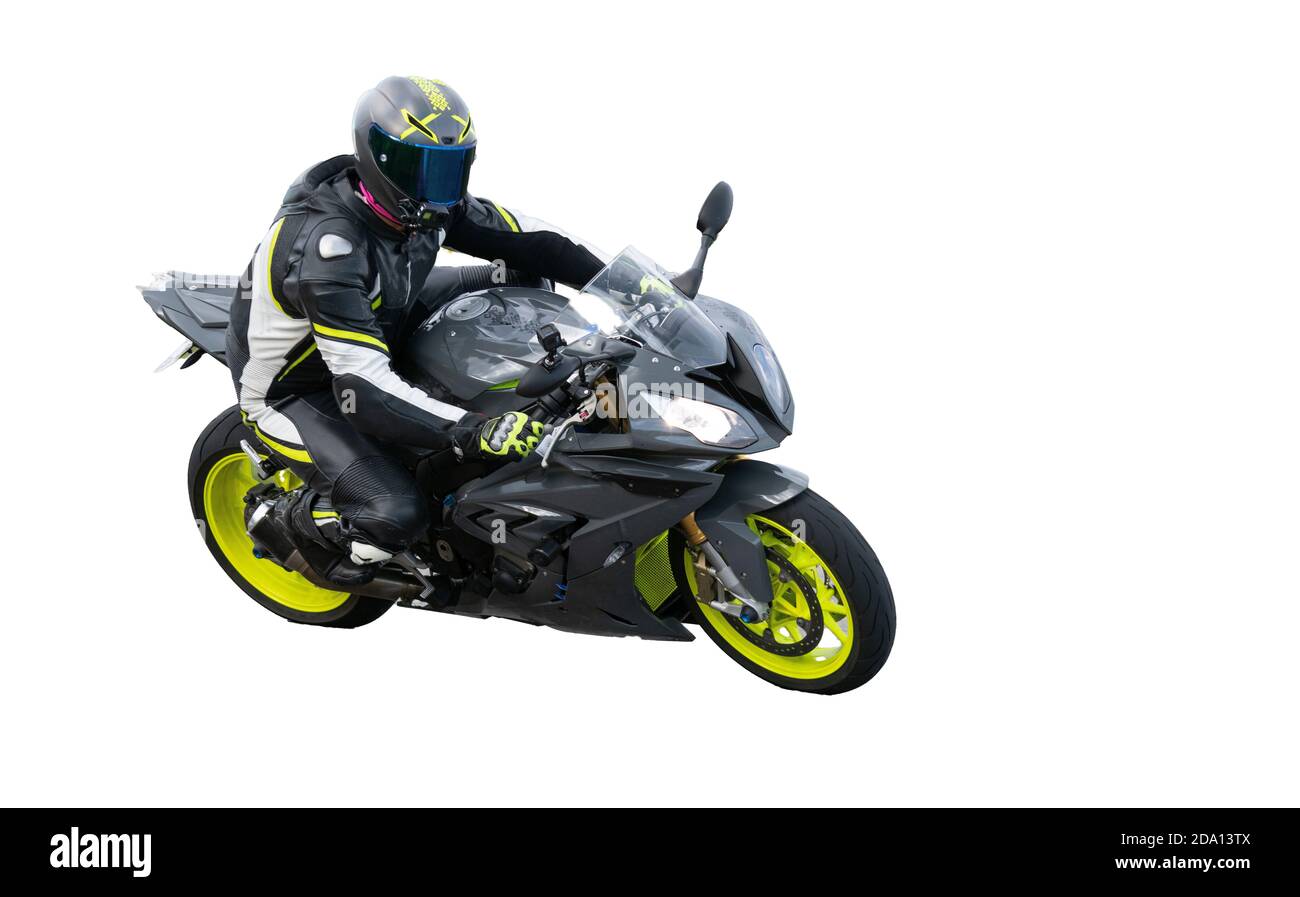 Motorcycle practice leaning into a fast corner on track Stock Photo - Alamy