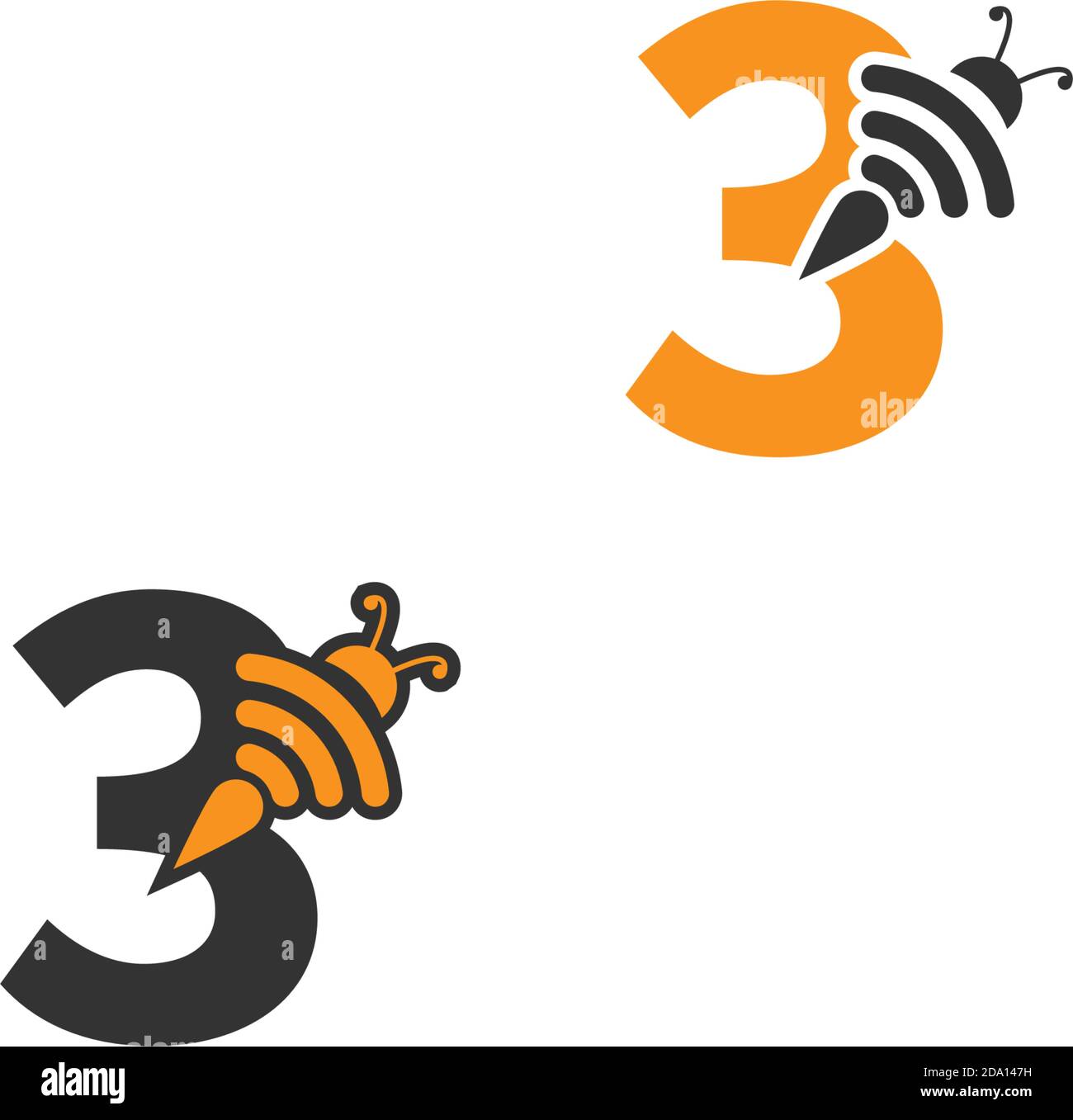 Number 3 bee icon creative design logo illustration Stock Vector Image ...