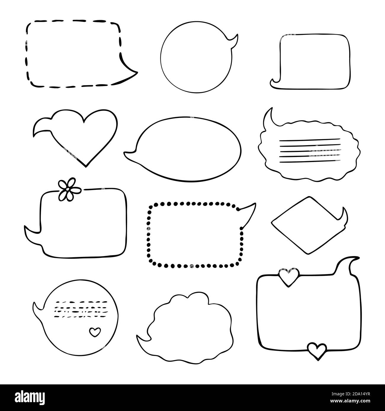 Outline speech bubbles set hand drawn in simple doodle style cartoon ...
