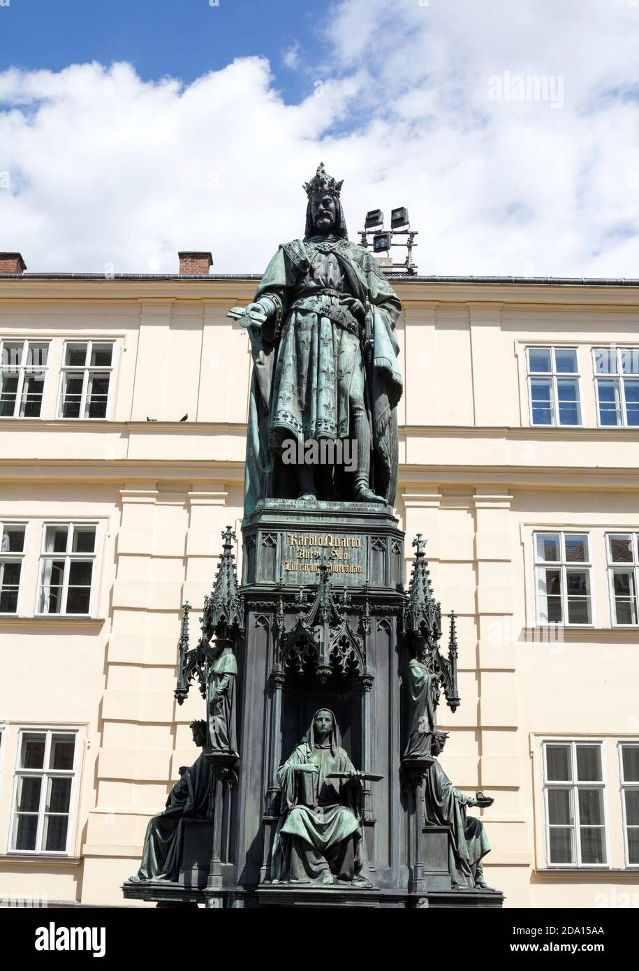 King Charles IV monument at Crusaders' Square in Prague. St. Vitus ...