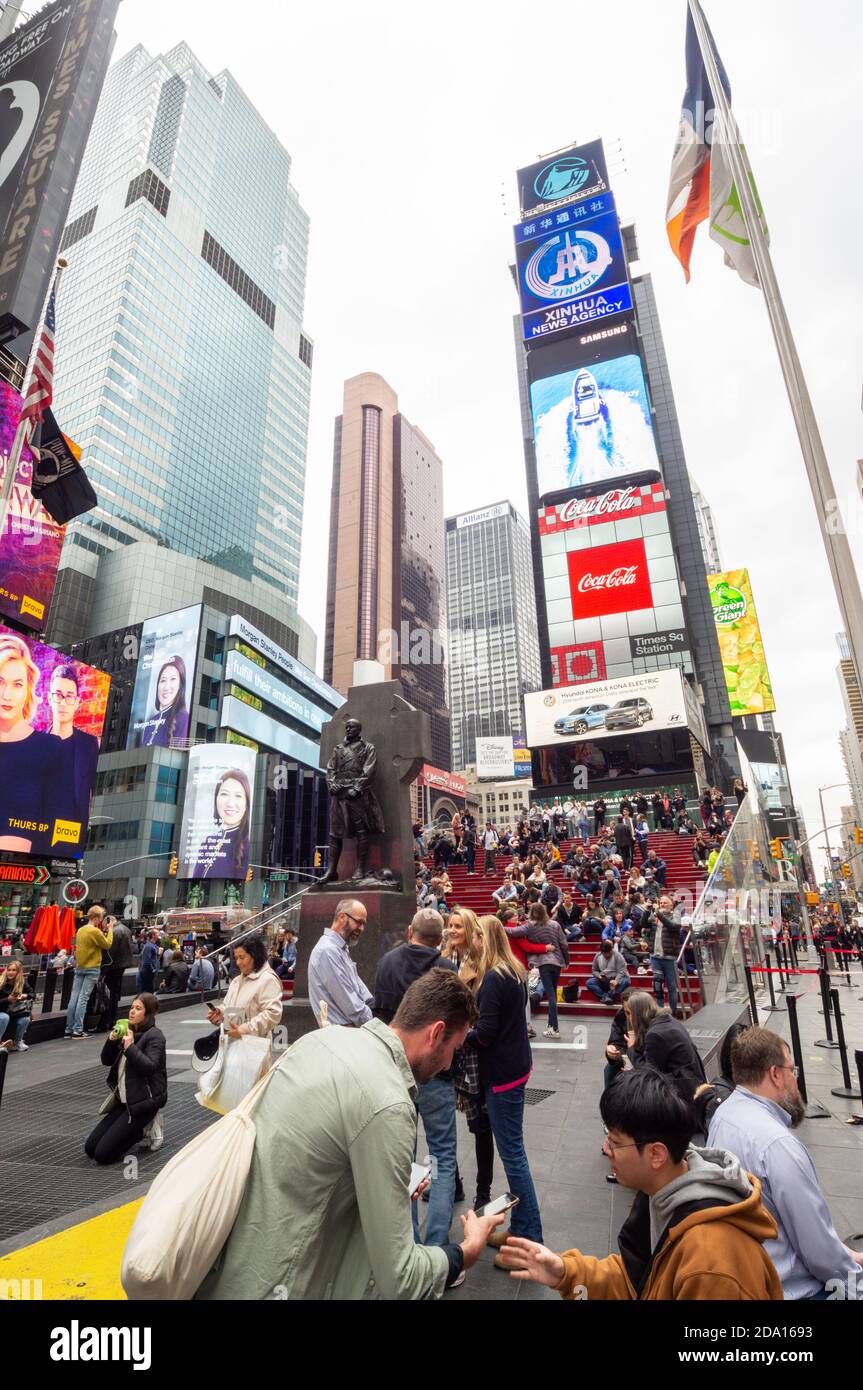 Times Square, the red steps, Manhattan, NYC, New York City, March 2019 ...