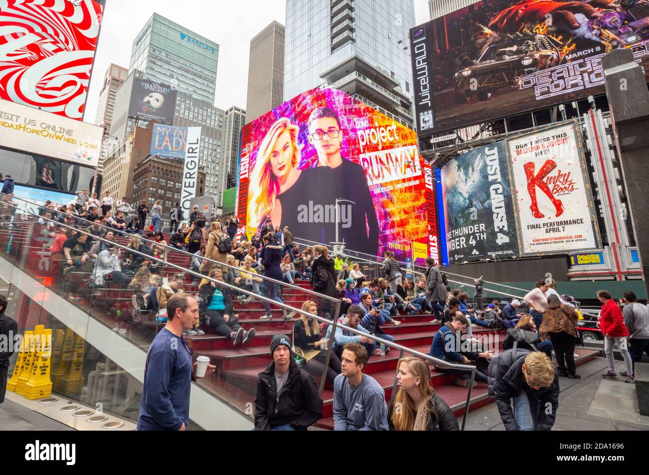 Times Square red steps, Manhattan, NYC, March 2019 Stock Photo - Alamy