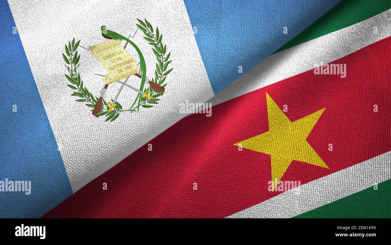 Guatemala and Suriname two flags textile cloth, fabric texture Stock ...