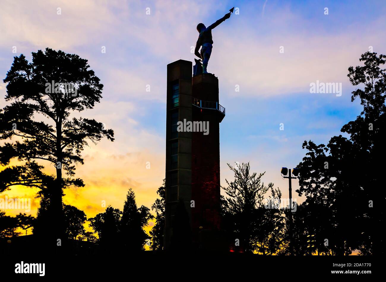 The Vulcan statue is silhouetted in Vulcan Park in Birmingham, Alabama ...