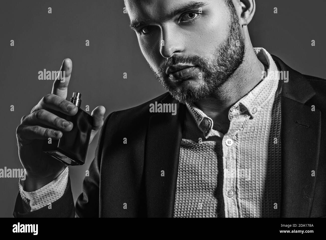 Mans perfume concept. Elegant man for perfume. Masculine perfume ...