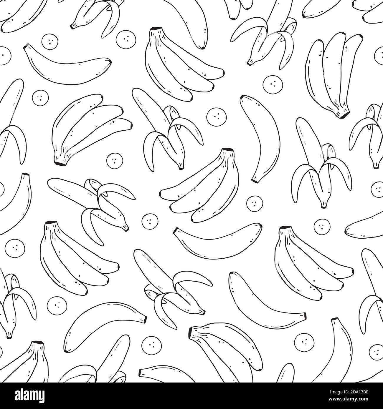 Seamless pattern of hand drawn banana fruit. Doodle sketch line style ...