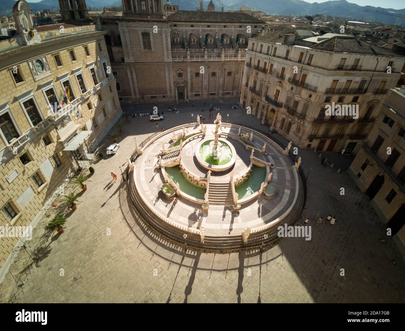 Palermo, Italy, july 2020. The " Fontana Pretoria" a sculptural ...