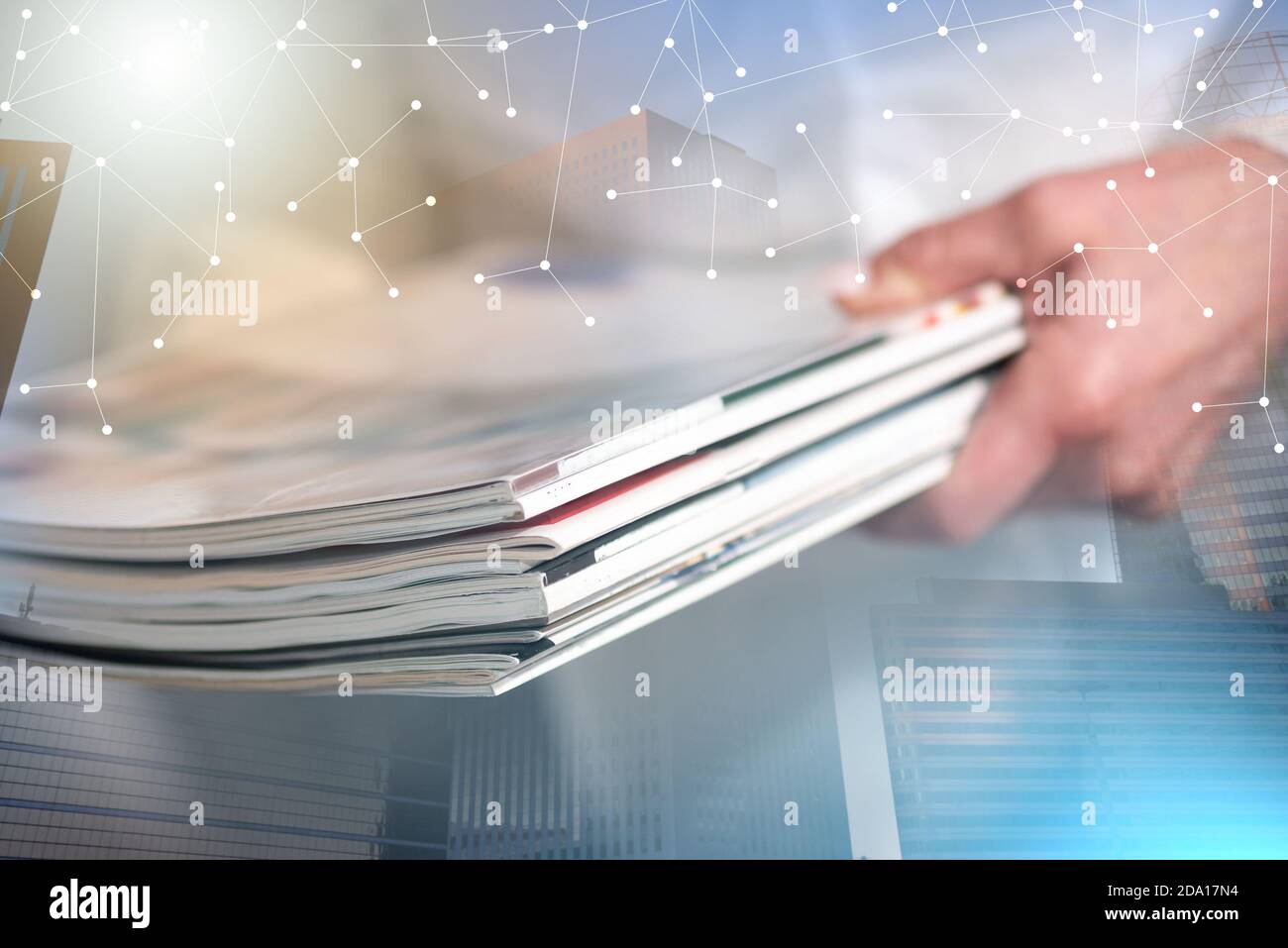 Female hands holding a stack of magazines; multiple exposure Stock ...