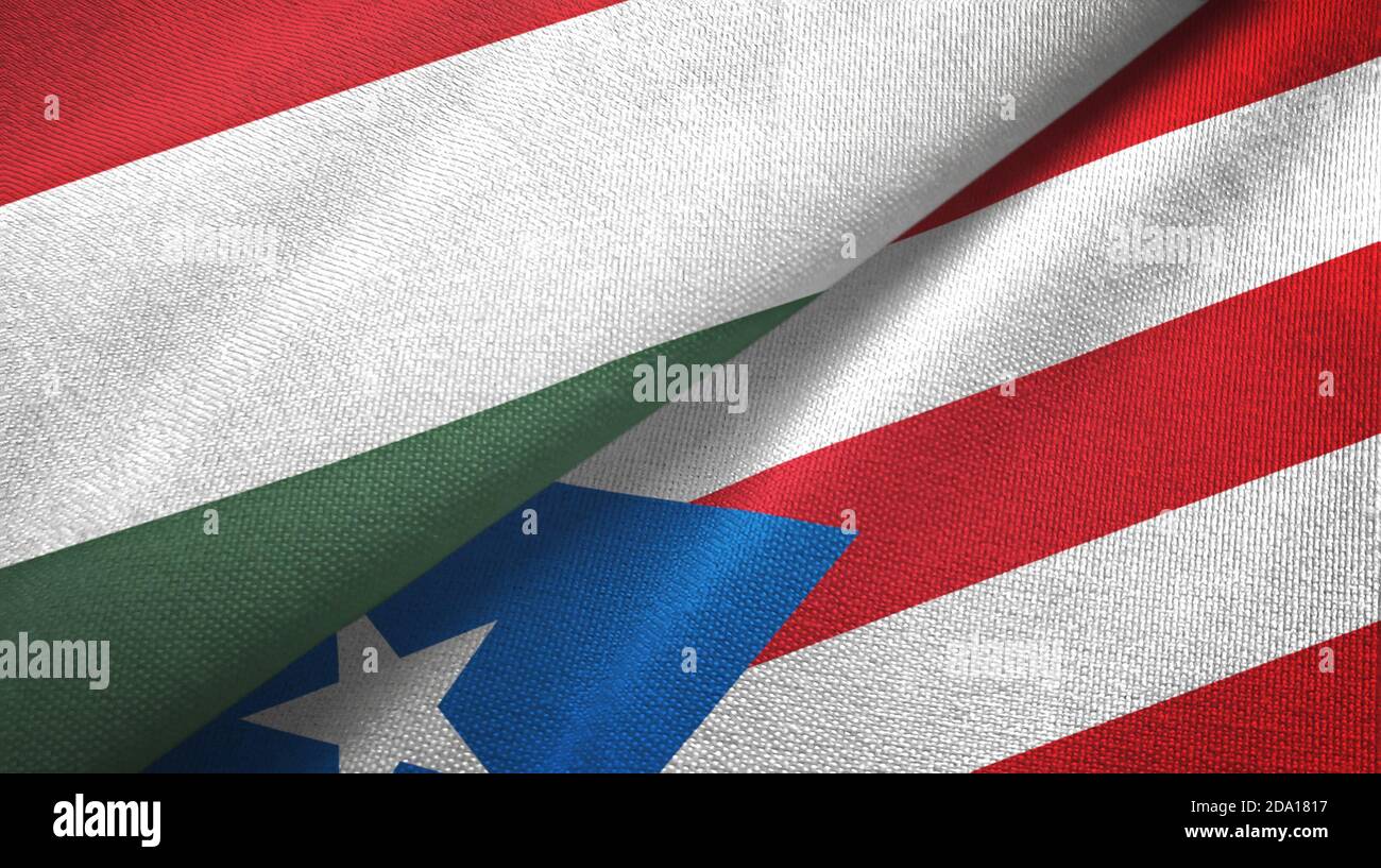 Hungary and Puerto Rico two flags textile cloth, fabric texture Stock ...