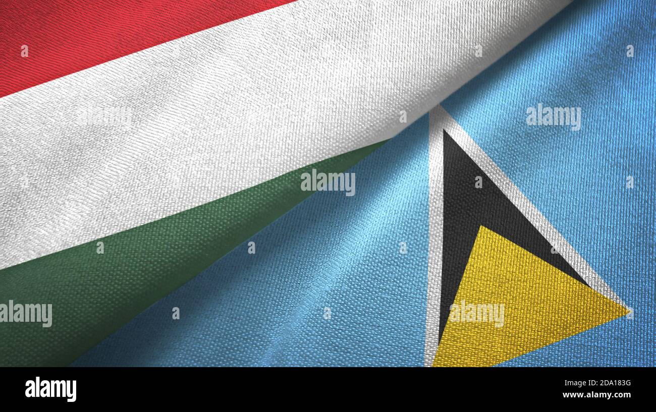 Hungary and Saint Lucia two flags textile cloth, fabric texture Stock ...
