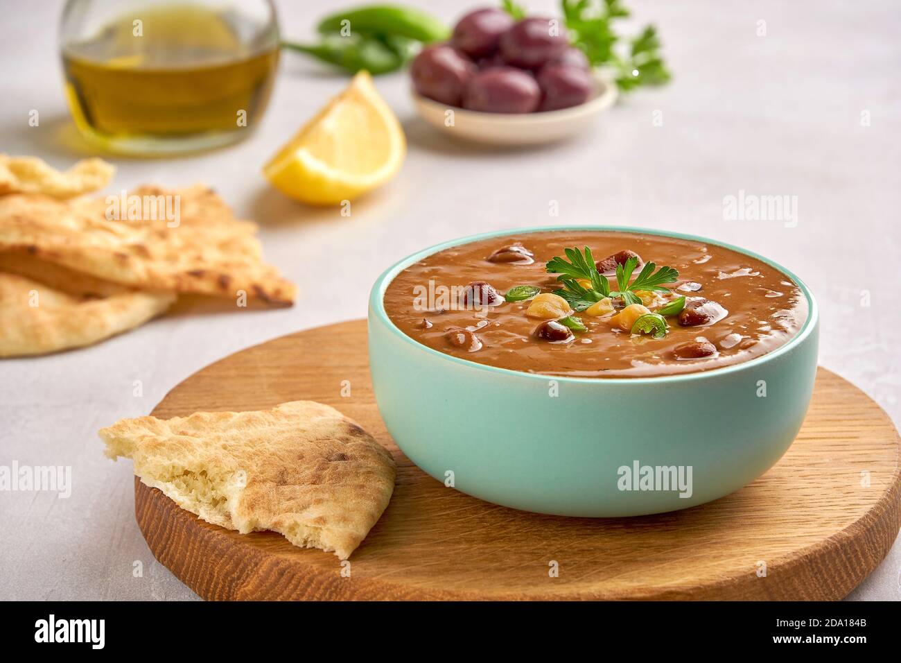 Fava beans dip, traditional egyptian, middle eastern food foul medames ...
