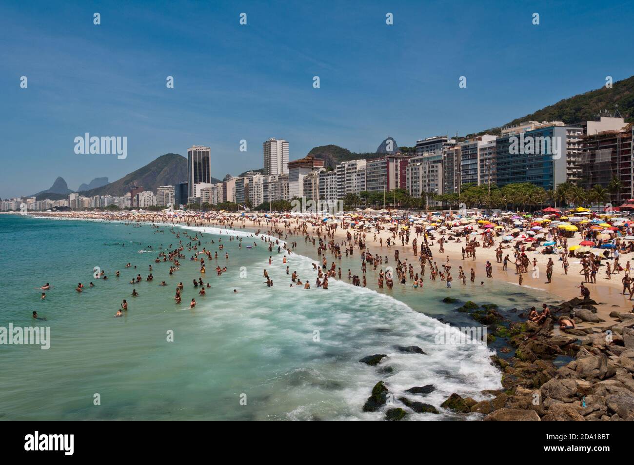 View of Crowded Copacabana Beach in Rio de Janeiro, Brazil Stock Photo ...