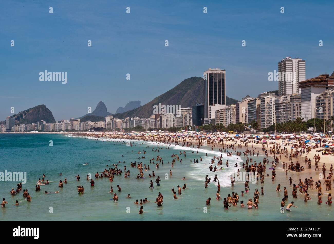 View of Crowded Copacabana Beach in Rio de Janeiro, Brazil Stock Photo ...