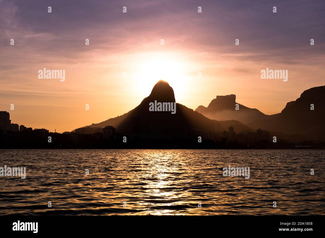 Beautiful View of Rio de Janeiro Sunset Behind Mountains at Rodrigo de ...