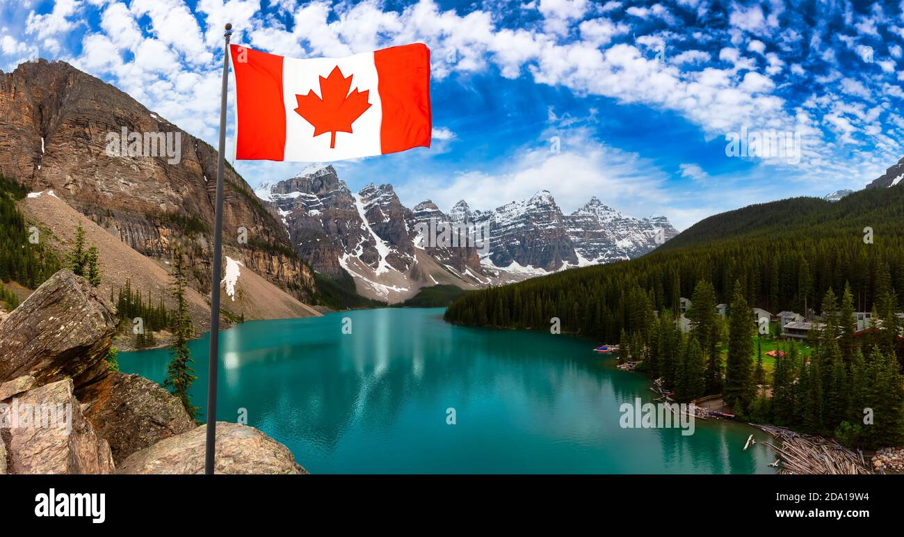 National Canadian Flag Overlay.Beautiful Panoramic view of an Iconic ...