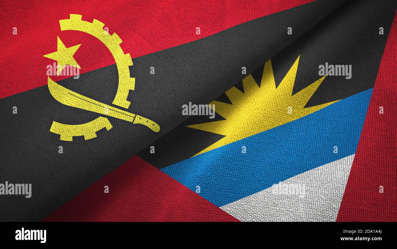 Angola and Antigua and Barbuda two flags textile cloth, fabric texture ...