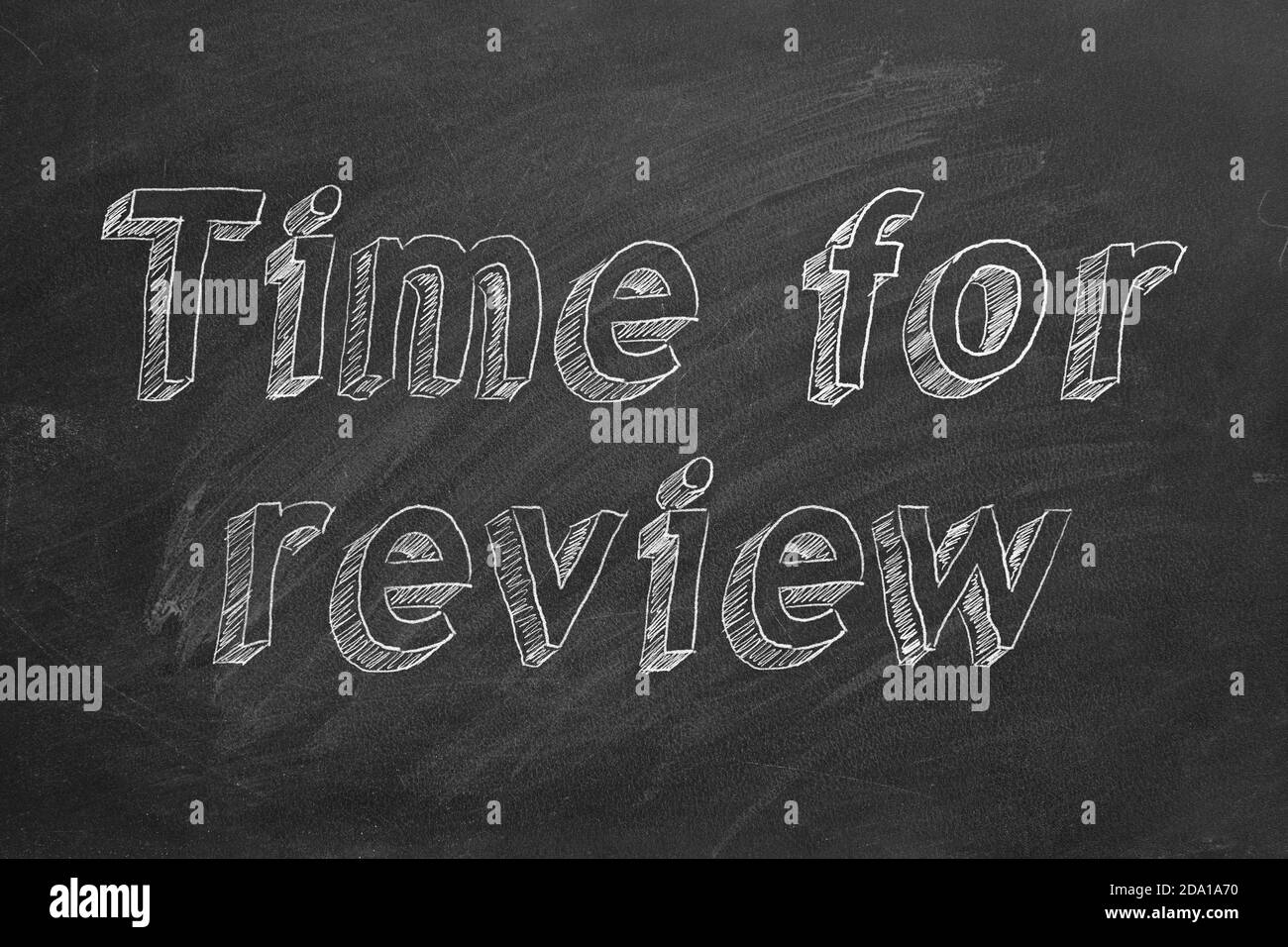 Hand drawing "Time for review" on black chalkboard Stock Photo - Alamy