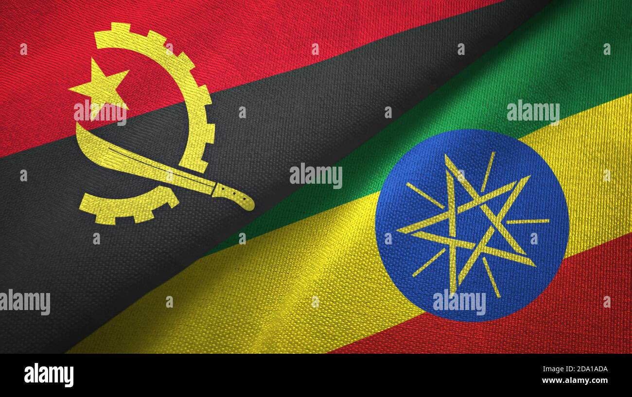 Angola and Ethiopia two flags textile cloth, fabric texture Stock Photo ...