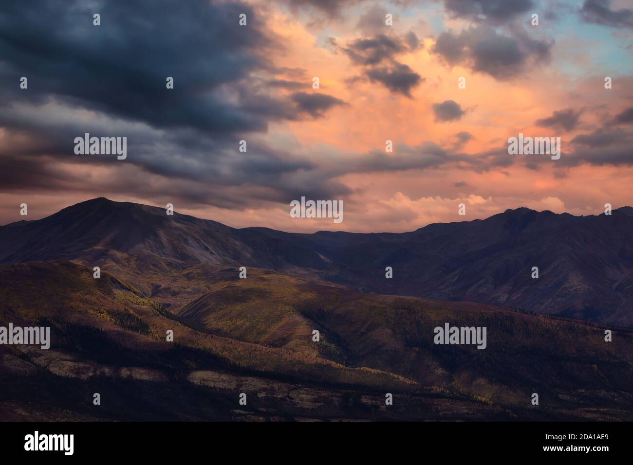 Aerial View of Scenic Landscape and Mountains on a Cloudy Fall Season ...