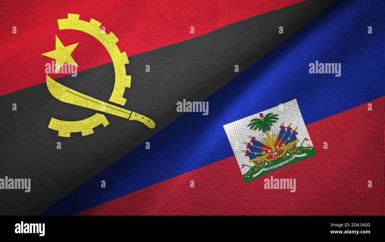 Angola and Haiti two flags textile cloth, fabric texture Stock Photo ...
