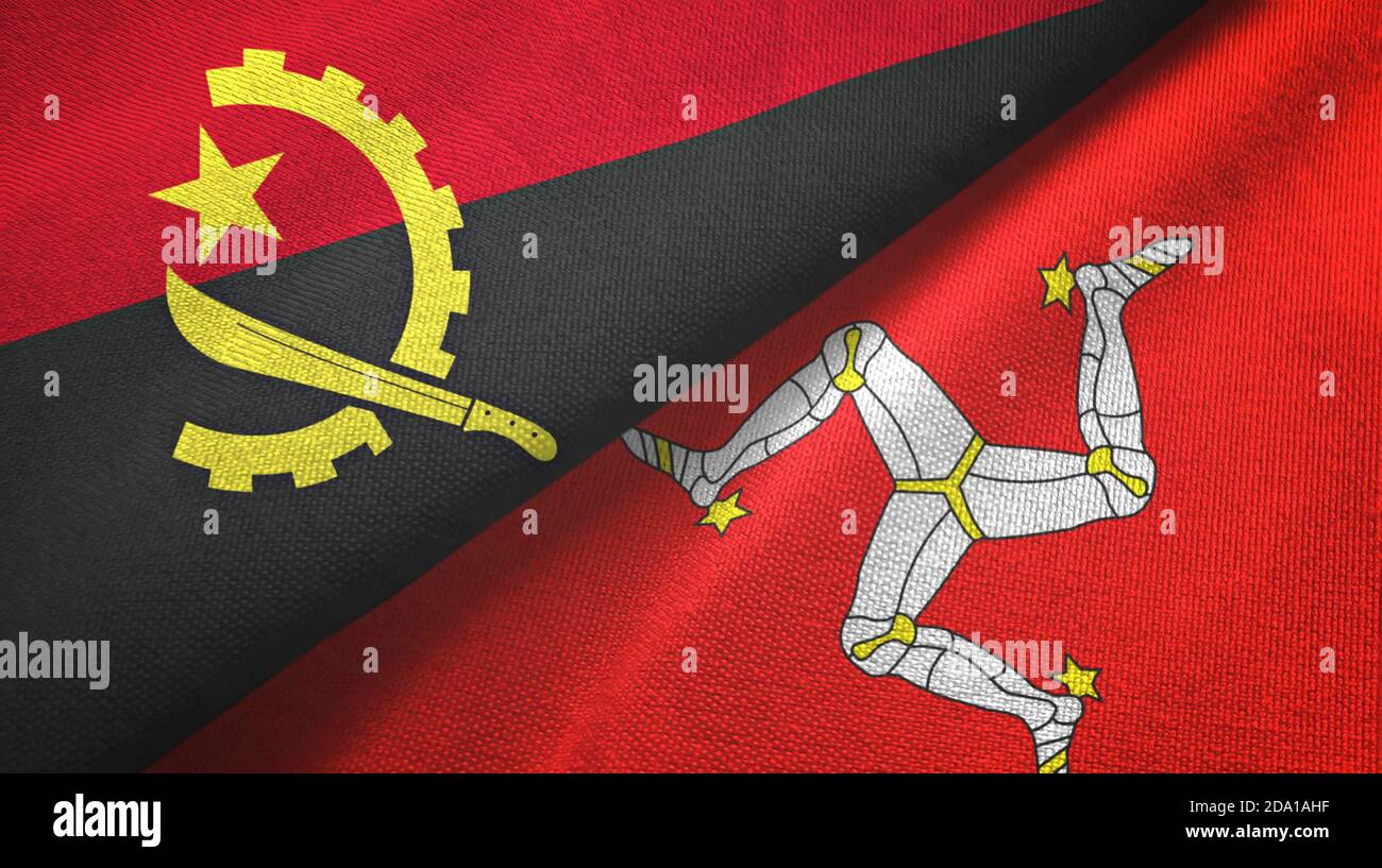 Angola and Isle of Mann two flags textile cloth, fabric texture Stock ...