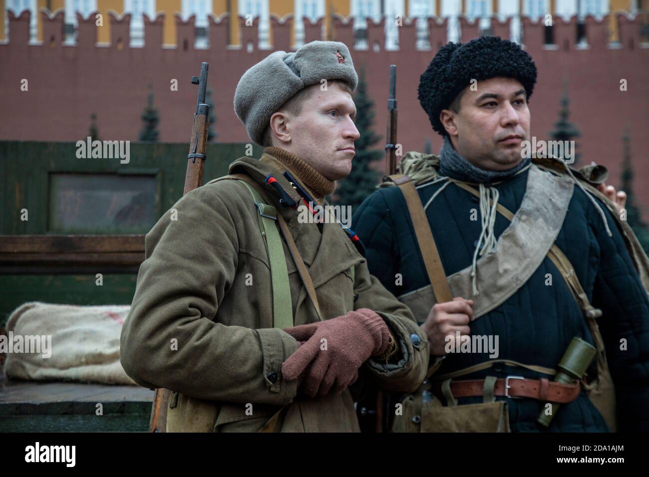 Moscow, Russia. 7th of November, 2020 People in the uniform of soviet ...