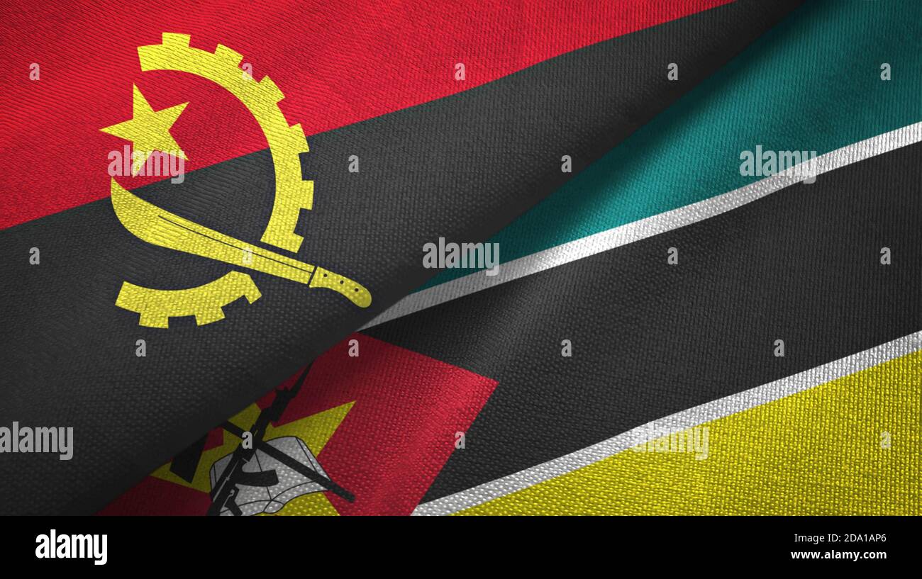 Angola and Mozambique two flags textile cloth, fabric texture Stock ...
