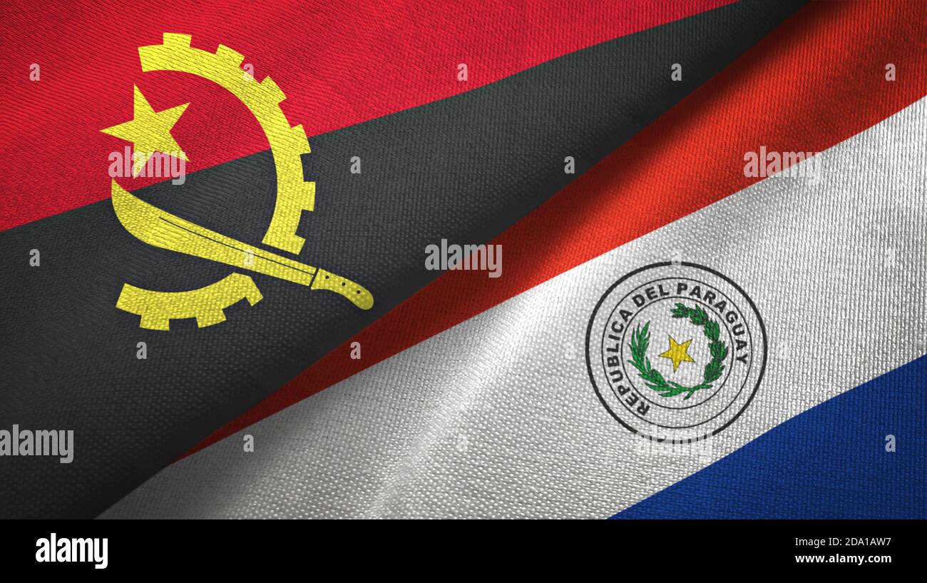 Angola and Paraguay two flags textile cloth, fabric texture Stock Photo ...